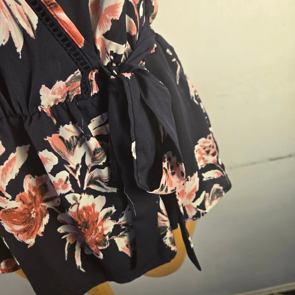 Sienna Sky | Tops | Sienna Sky Floral Print Navy Sleeveless Blouse Wrap ...
